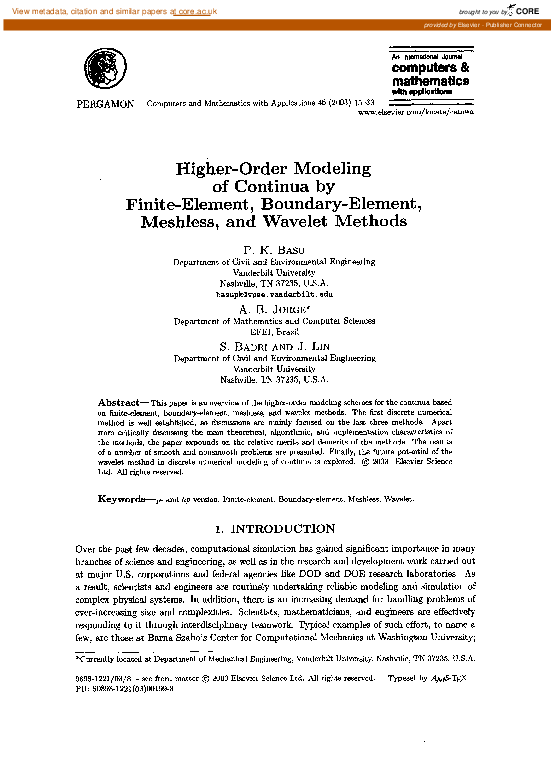 Pdf Higher Order Modeling Of Continua By Finite Element Boundary Element Meshless And 