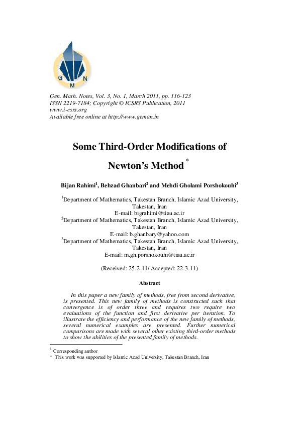 Pdf Some Third Order Modifications Of Newtons Method