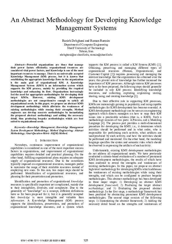 (PDF) An abstract methodology for developing knowledge management systems