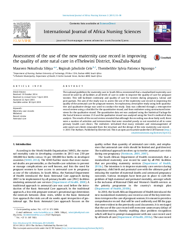 (PDF) Assessment of the use of the new maternity case record in ...
