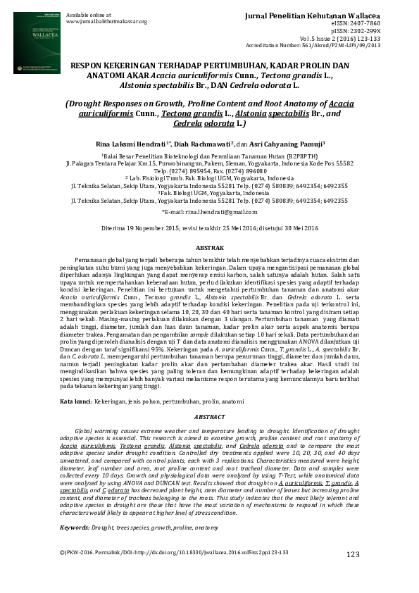 (PDF) DROUGHT RESPONSES ON GROWTH, PROLINE CONTENT AND ROOT ANATOMY OF ...