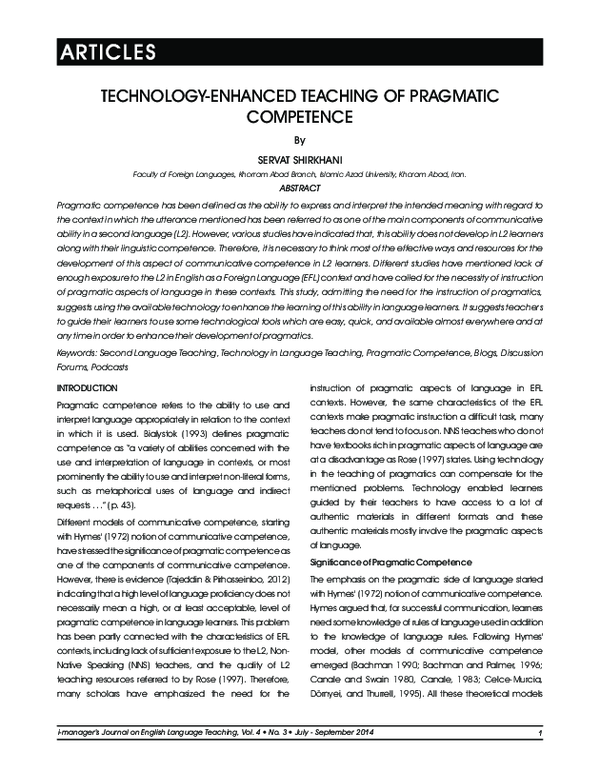 (PDF) Technology-Enhanced Teaching of Pragmatic Competence (PDF) Technology-Enhanced Teaching of Pragmatic Competence