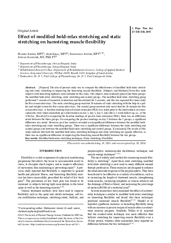 (PDF) Effect of modified hold-relax stretching and static stretching on hamstring muscle flexibility