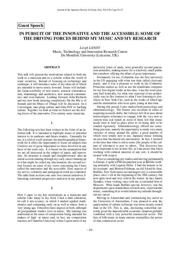 (PDF) In Pursuit of the Innovative and the Accessible: Some of the ...