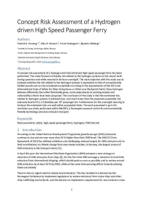 (PDF) Concept risk assessment of a hydrogen driven high speed passenger ...