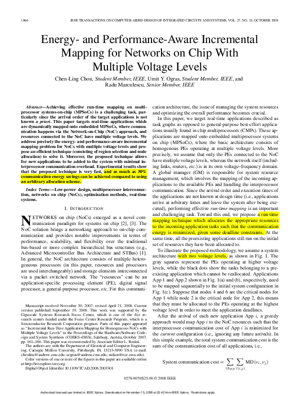 Pdf Energy And Performance Aware Incremental Mapping For Networks On Chip With Multiple