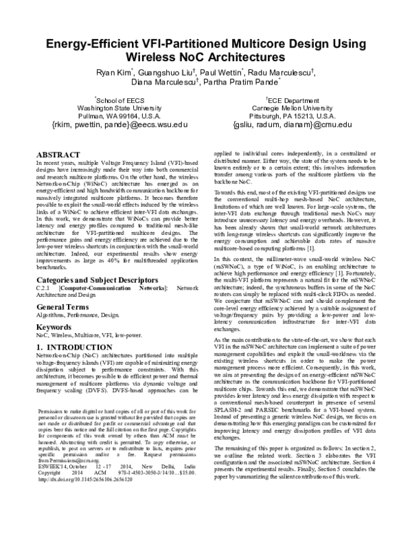 Pdf Energy Efficient Vfi Partitioned Multicore Design Using Wireless