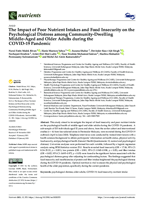 (PDF) The Impact of Poor Nutrient Intakes and Food Insecurity on the ...