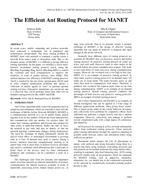(PDF) The efficient ant routing protocol for MANET