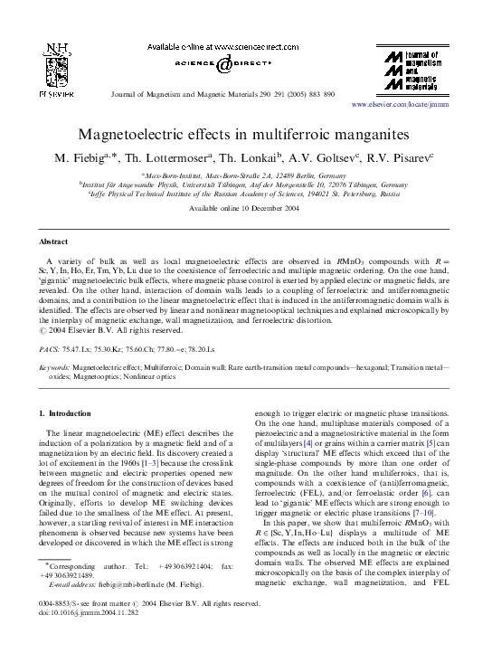 (PDF) Magnetoelectric effects in multiferroic manganites