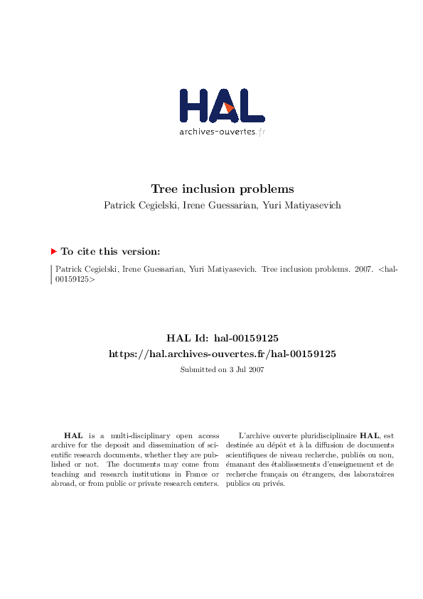 (PDF) Tree inclusion problems | irene guessarian - Academia.edu