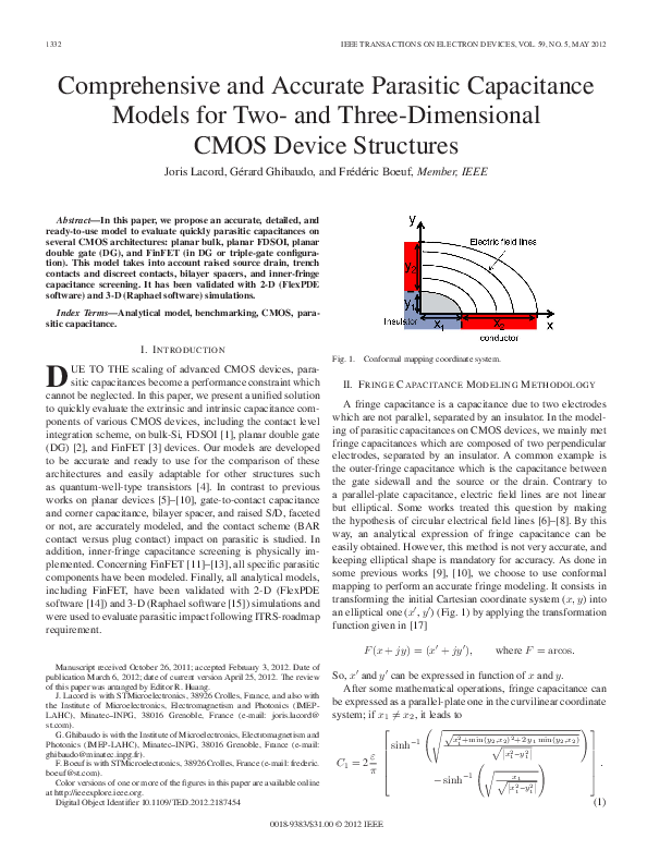 Pdf Comprehensive And Accurate Parasitic Capacitance Models For Two And Three Dimensional