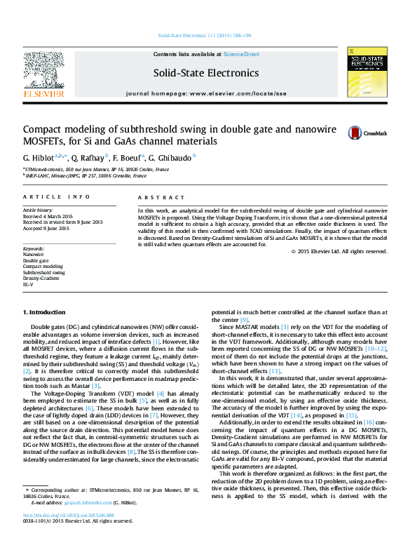 Pdf Compact Modeling Of Subthreshold Swing In Double Gate And
