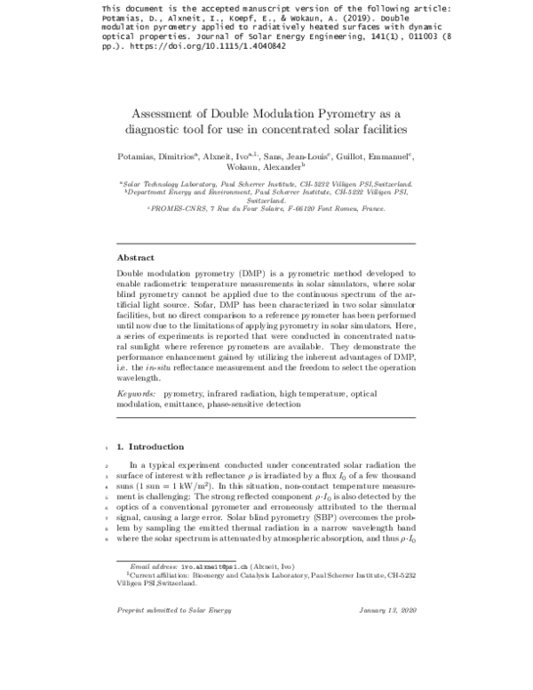 (PDF) Assessment of Double Modulation Pyrometry as a diagnostic tool for use in concentrated ...