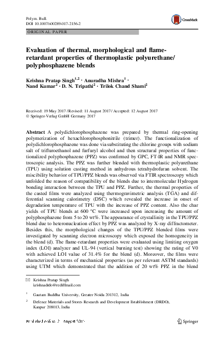(PDF) Evaluation of thermal, morphological and flame-retardant properties of thermoplastic ...