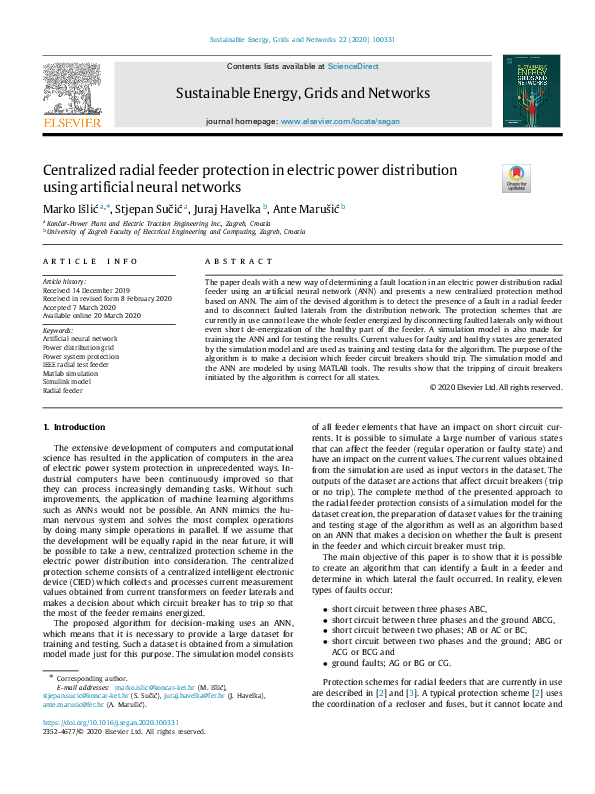 (PDF) Centralized radial feeder protection in electric power distribution using artificial ...