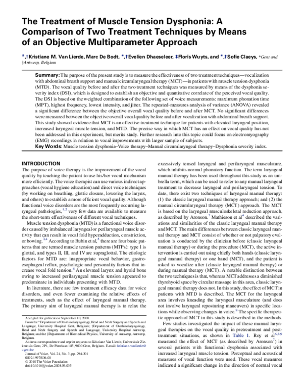 (PDF) The Treatment of Muscle Tension Dysphonia: A Comparison of Two ...