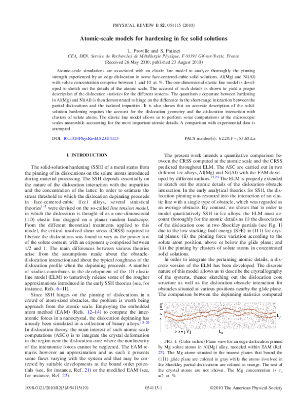 (PDF) Atomic-scale models for hardening in fcc solid solutions