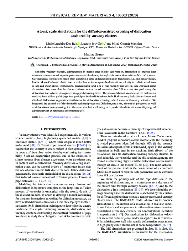 (PDF) Atomic scale simulations for the diffusion-assisted crossing of dislocation anchored by ...