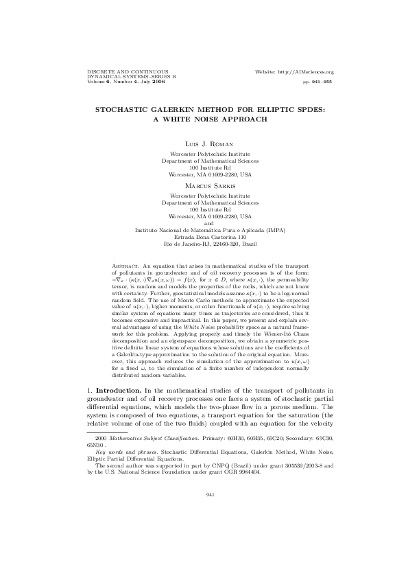 (PDF) Stochastic Galerkin method for elliptic spdes: A white noise approach