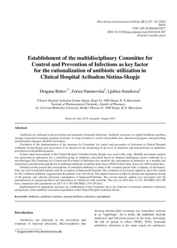(PDF) Establishment of the multidisciplinary Committee for Control and ...