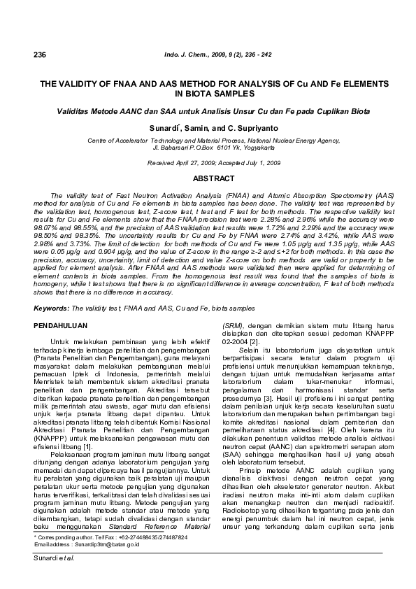 (PDF) THE VALIDITY OF FNAA AND AAS METHOD FOR ANALYSIS OF Cu AND Fe ...