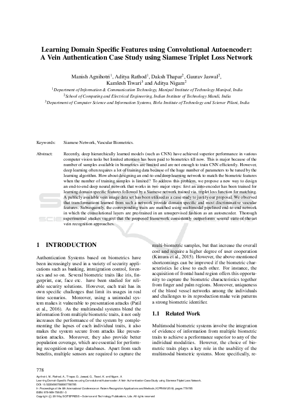 Pdf Learning Domain Specific Features Using Convolutional Autoencoder A Vein Authentication