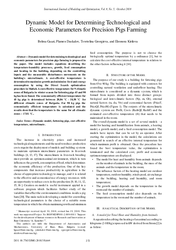 (PDF) Dynamic Model for Determining Technological and Economic Parameters for Precision Pigs Farmin