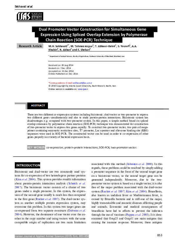 (PDF) Dual Promoter Vector Construction for Simultaneous Gene ...