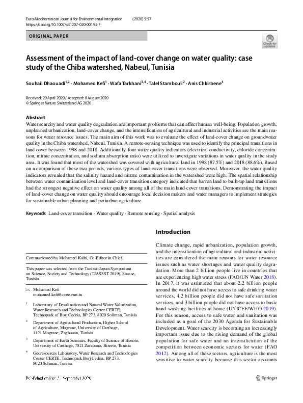 (PDF) Assessment of the impact of land-cover change on water quality ...