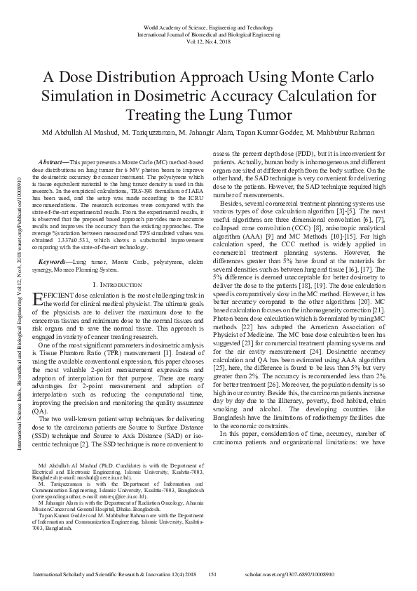 Pdf A Dose Distribution Approach Using Monte Carlo Simulation In