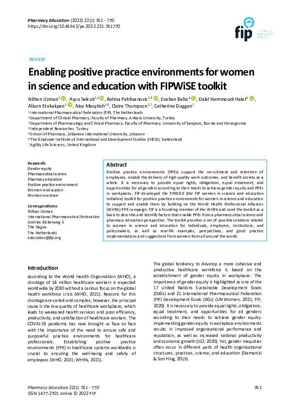 (PDF) Enabling positive practice environments for women in science and ...