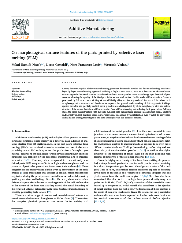 (PDF) On morphological surface features of the parts printed by ...