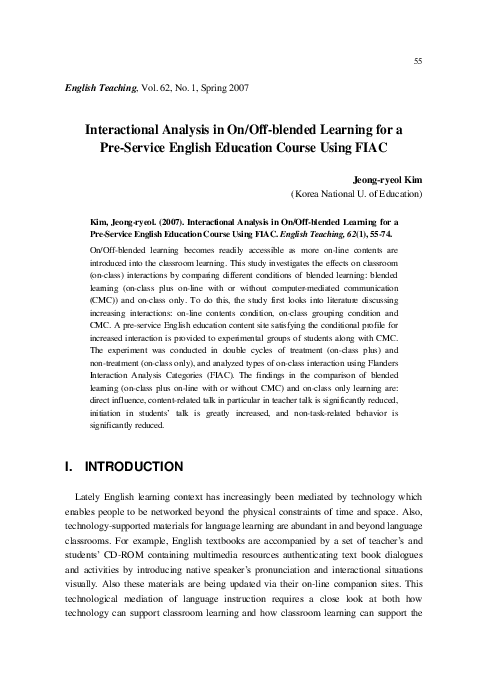 (PDF) Interactional Analysis in On/Off-blended Learning for a Pre-Service English Education ...