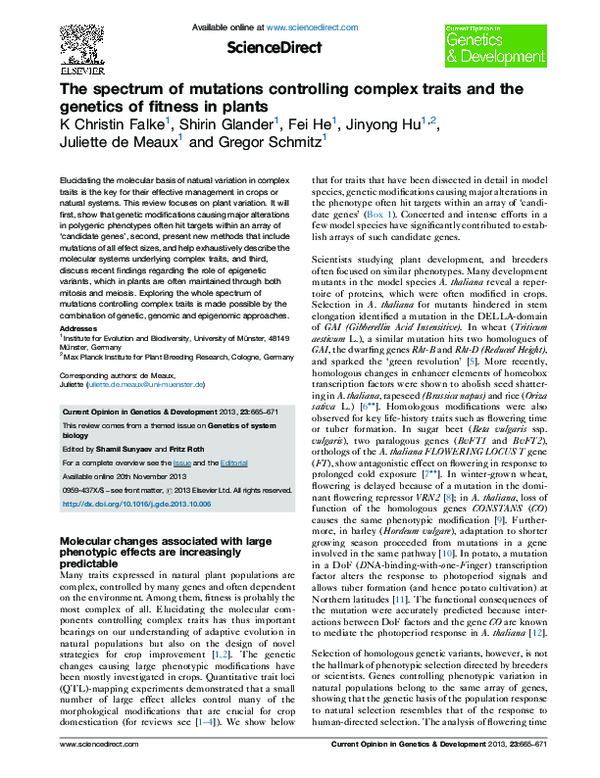 (PDF) The spectrum of mutations controlling complex traits and the ...