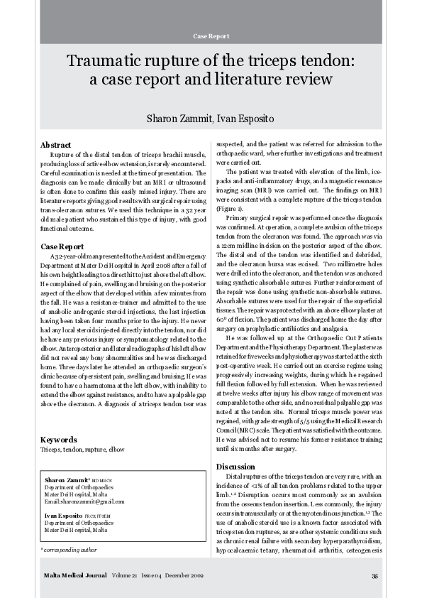 (PDF) Traumatic rupture of the triceps tendon: a case report and ...