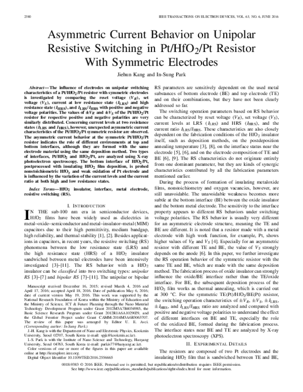 (PDF) Asymmetric Current Behavior on Unipolar Resistive Switching in Pt ...