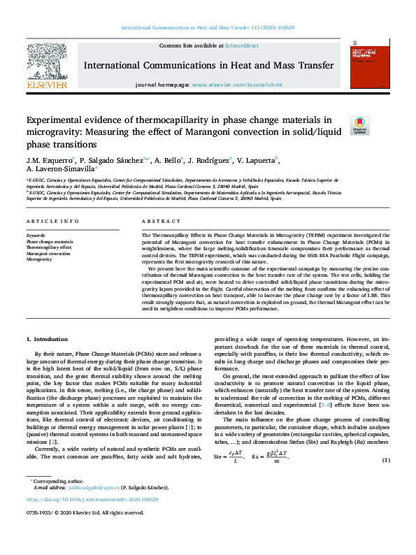 (PDF) Experimental evidence of thermocapillarity in phase change ...
