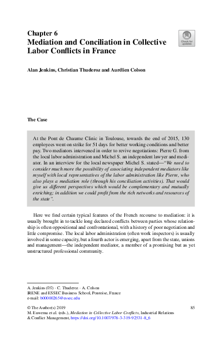 (PDF) Mediation and Conciliation in Collective Labor Conflicts in France