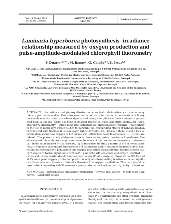 (PDF) Laminaria hyperborea photosynthesis-irradiance relationship measured by oxygen production ...