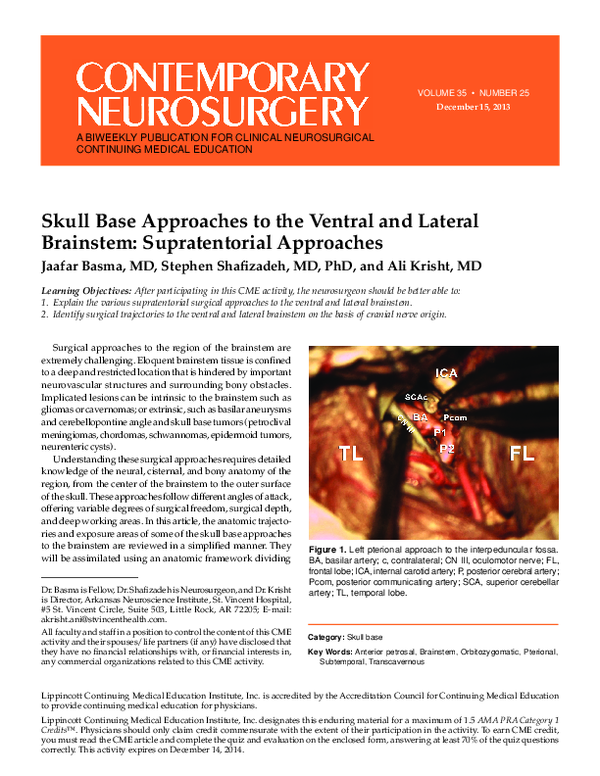 (PDF) Skull Base Approaches to the Ventral and Lateral Brainstem