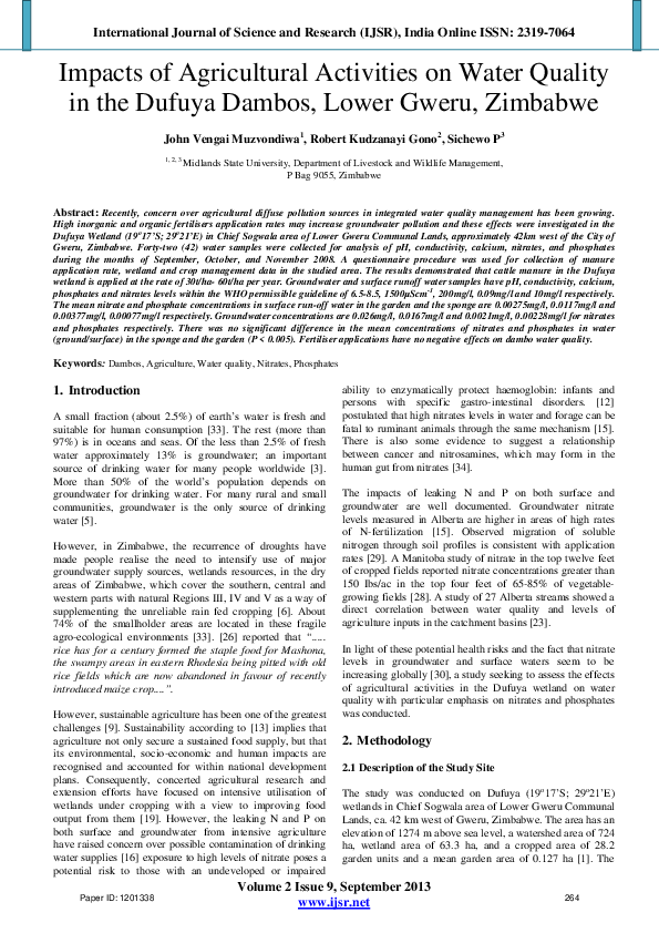 (PDF) Impacts of Agricultural Activities on Water Quality in the Dufuya ...