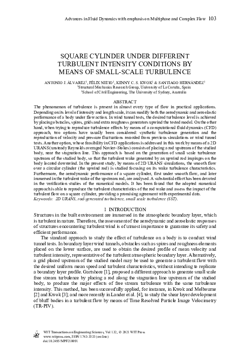 (PDF) Square Cylinder Under Different Turbulent Intensity Conditions by ...