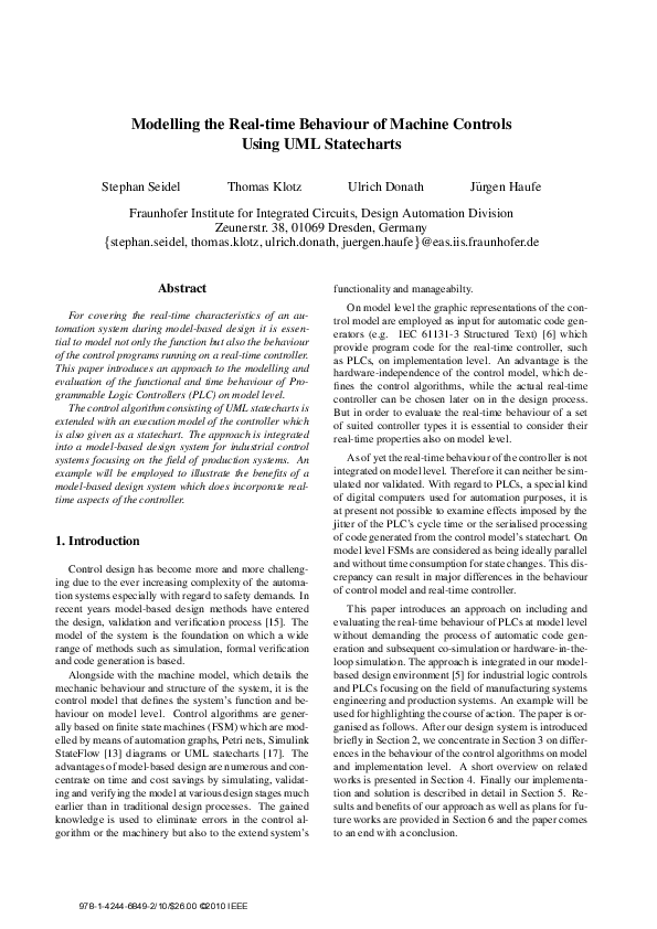 Pdf Modelling The Real Time Behaviour Of Machine Controls Using Uml Statecharts Jürgen Haufe