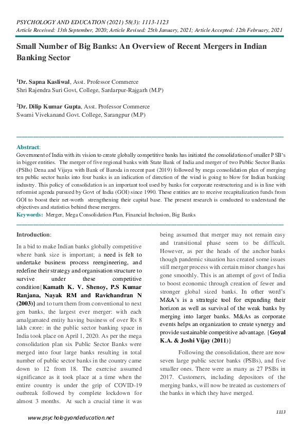 (PDF) Small Number of Big Banks: An Overview of Recent Mergers in ...
