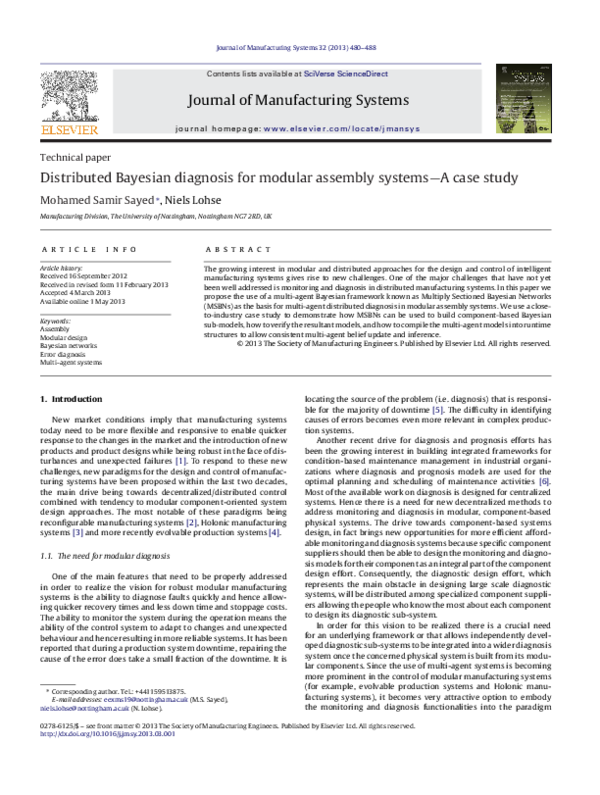 (PDF) Distributed Bayesian diagnosis for modular assembly systems—A case study