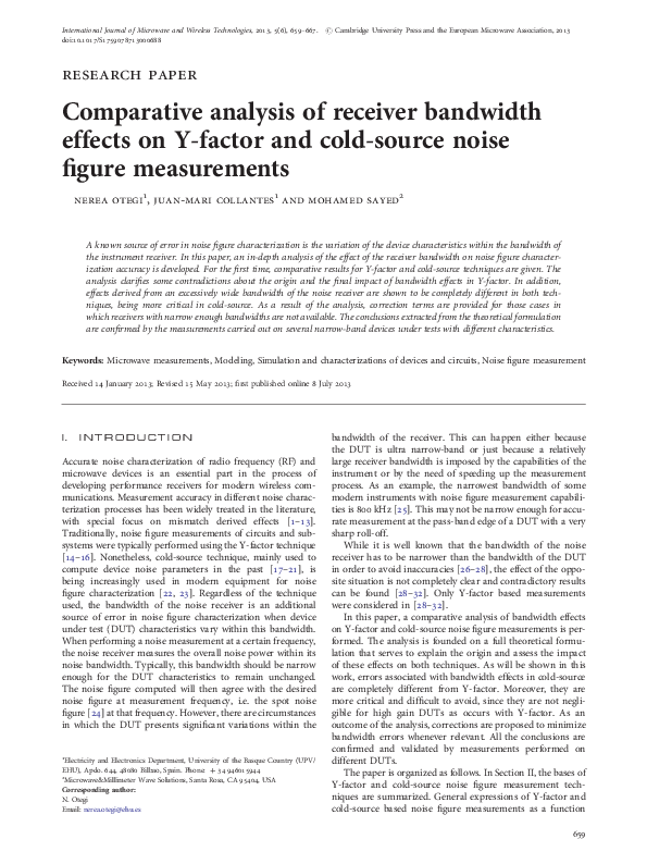 Pdf Comparative Analysis Of Receiver Bandwidth Effects On Y Factor And Cold Source Noise
