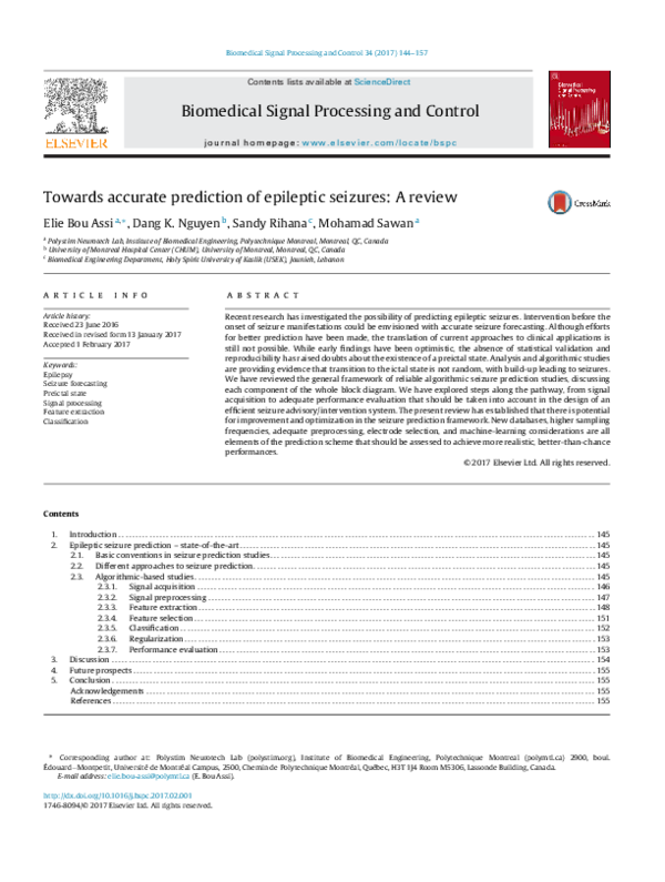 Pdf Towards Accurate Prediction Of Epileptic Seizures A Review