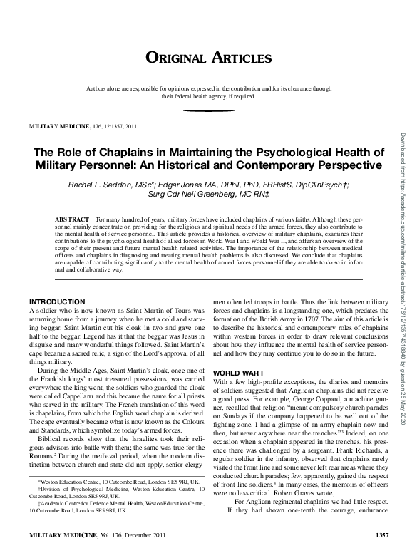 (PDF) The Role of Chaplains in Maintaining the Psychological Health of ...