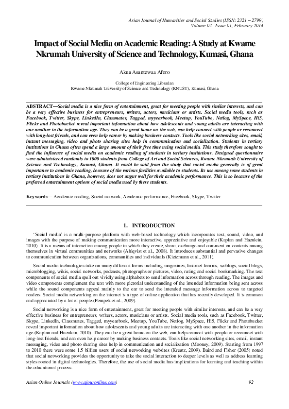 (PDF) Social Media's Influence on Academic Reading